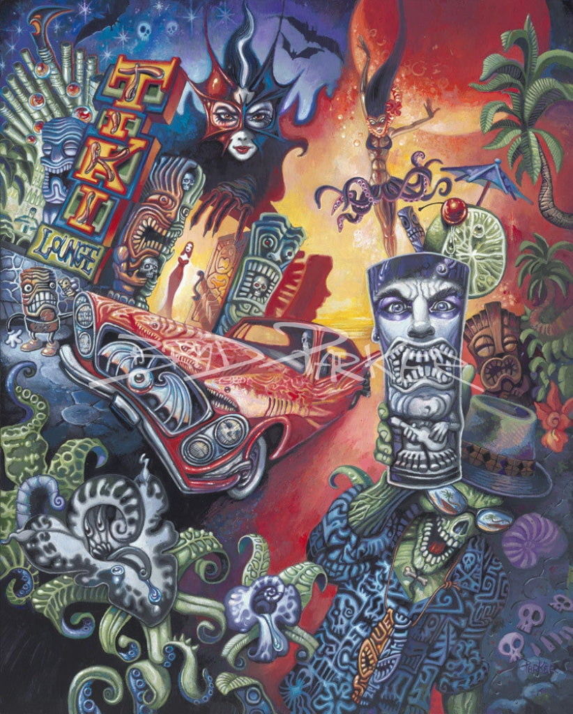 Red Tiki Lounge - Paper Giclee | Tiki Shark Art by Brad Parker